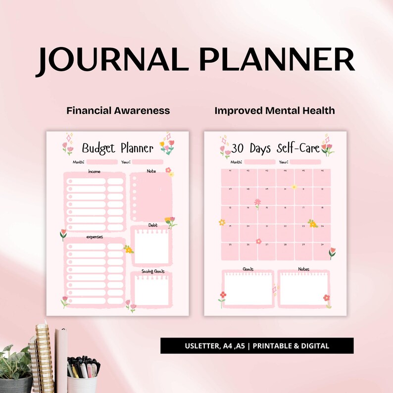 Blush Pink Journal Planner Bundle: Weekly, Monthly, Daily (digital ...