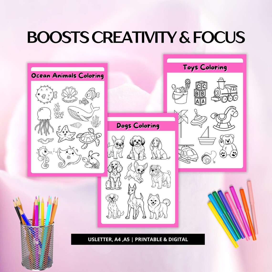 Kids Coloring Pages Bundle: Zoo, Space, Dinosaurs (printable PDF ...