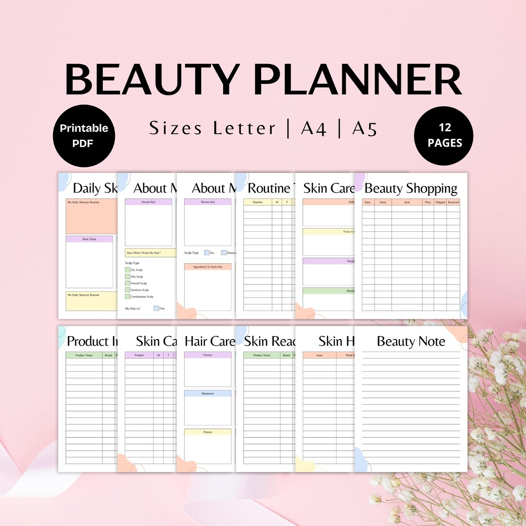 Printable Beauty Planner: Skincare & Haircare Routine Tracker (PDF) - Etsy