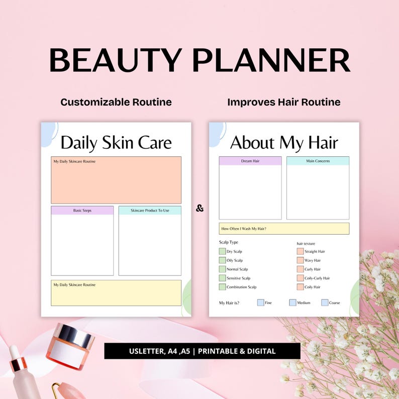 Printable Beauty Planner: Skincare & Haircare Routine Tracker (PDF) - Etsy