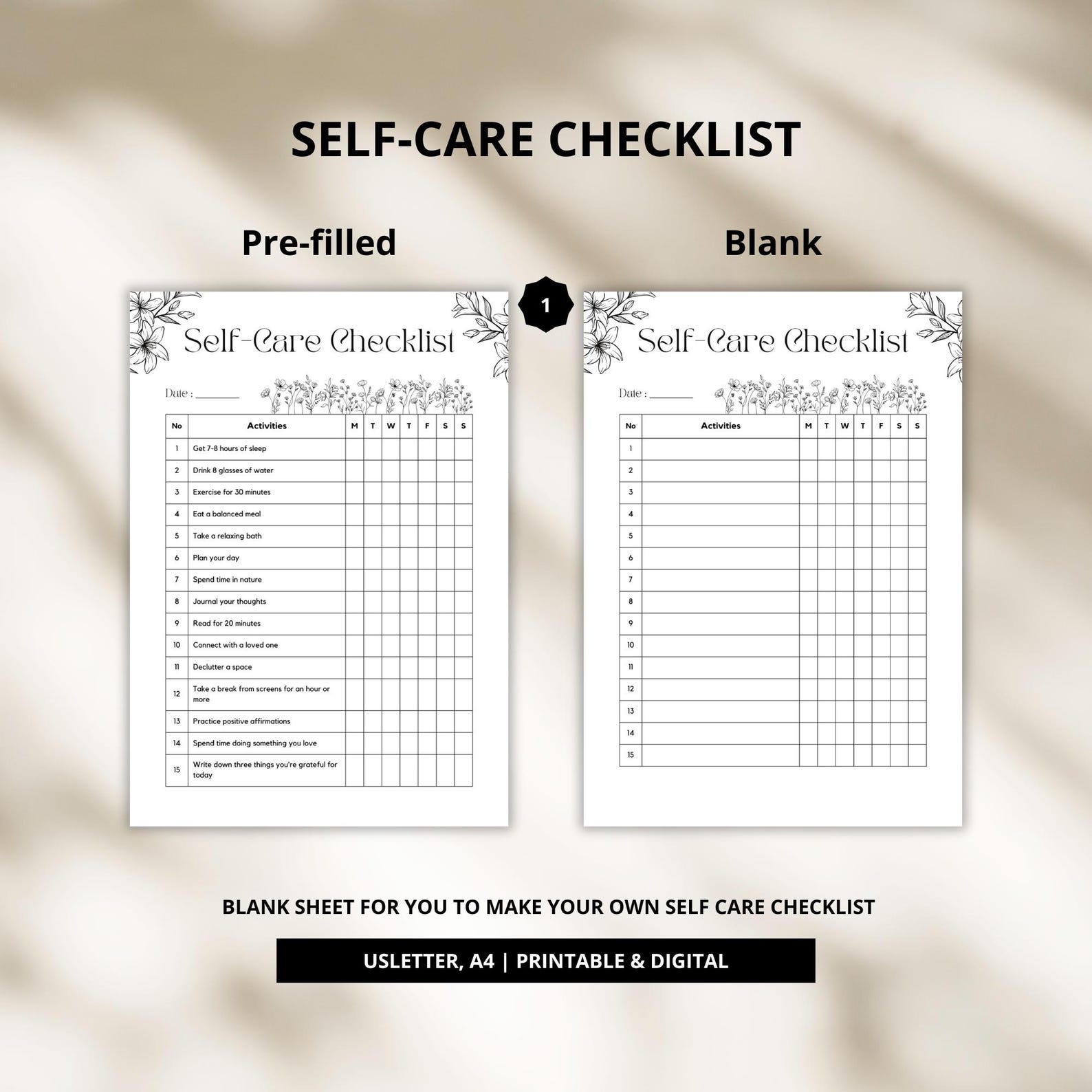 Self-care Checklist Bundle: Daily & Weekly Routine (PDF Printable) - Etsy