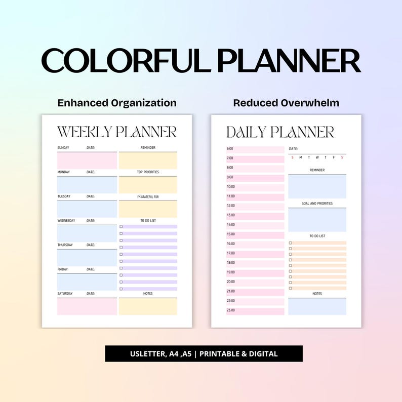 Colorful 2025 Printable Planner | Digital Daily Planner | Weekly Planner | Monthlyorganizer ...