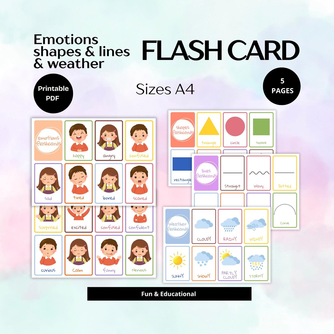 Printable Emotions Shapes Weather Flashcards for Kids | Preschool ...