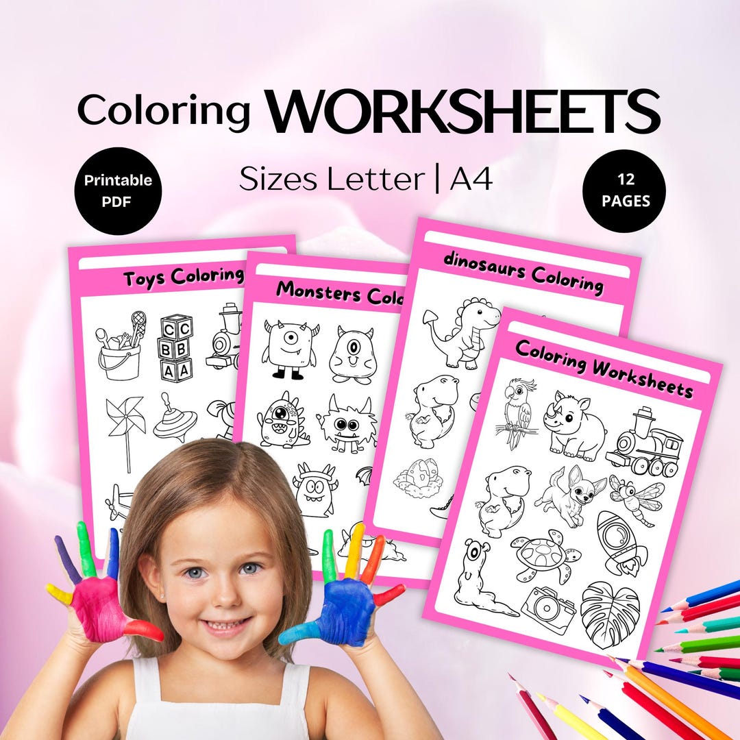 Kids Coloring Pages Bundle: Zoo, Space, Dinosaurs (printable PDF ...