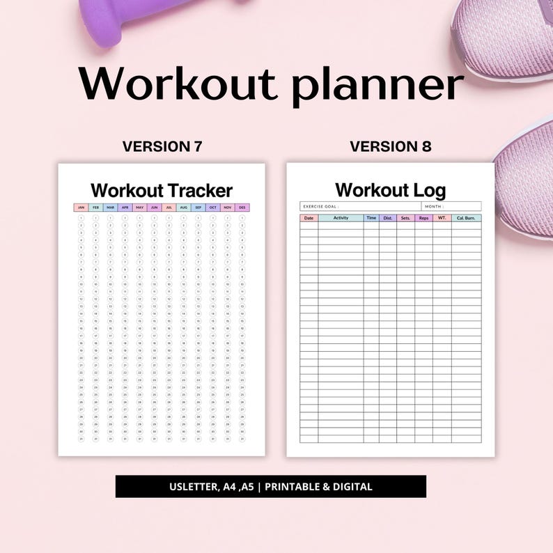 Printable Workout Planner: Daily Fitness Tracker (A4, A5, Letter) - Etsy