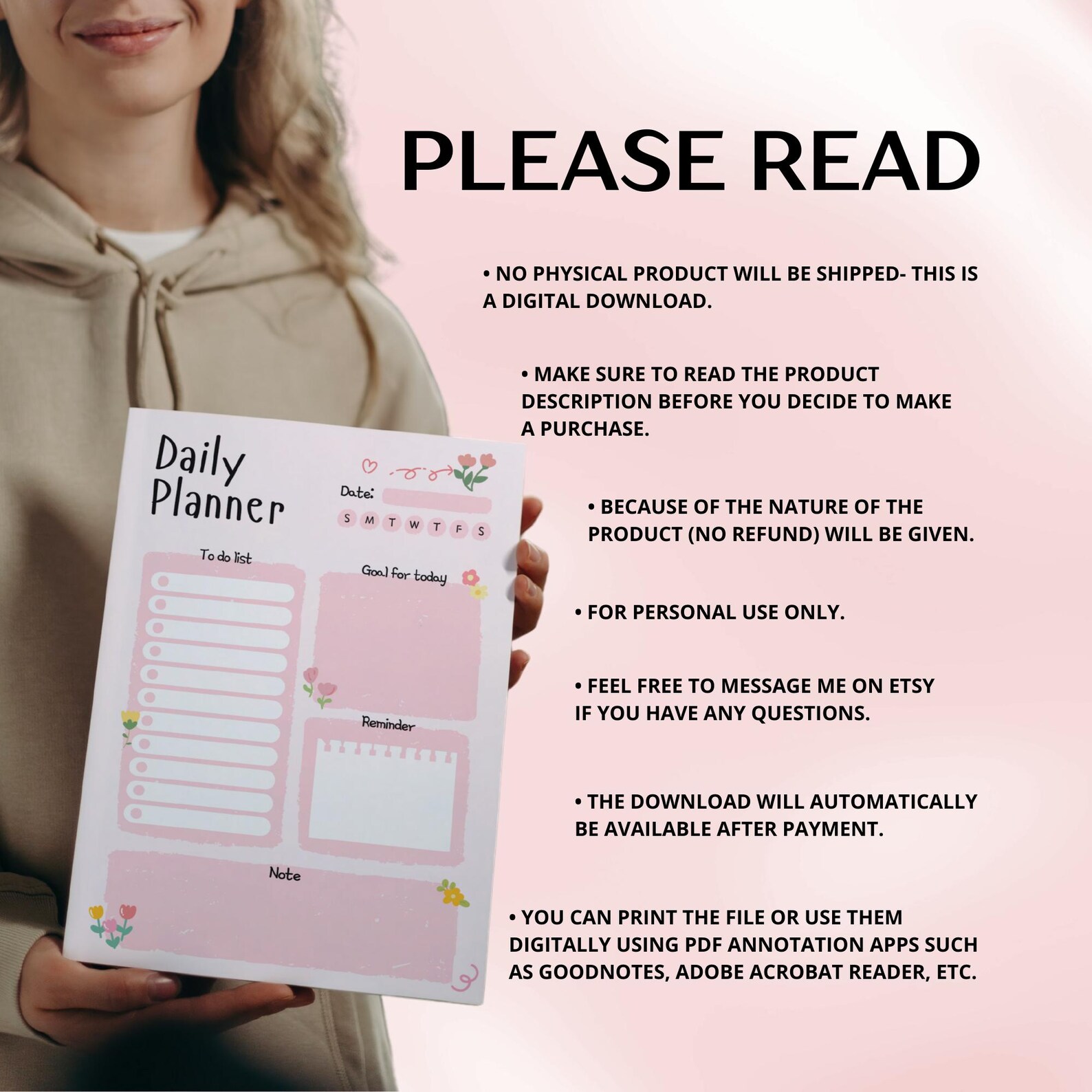 Blush Pink Journal Planner Bundle: Weekly, Monthly, Daily (digital ...