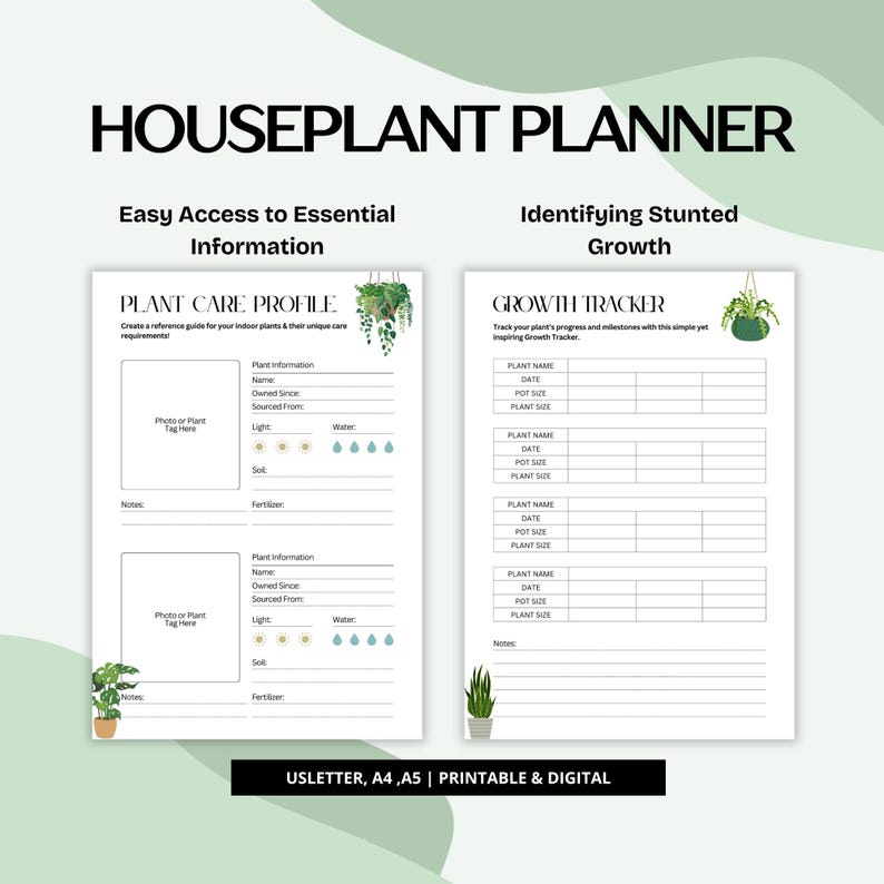 Houseplant Care Planner: Plant Profiles, Growth Tracker (PDF) - Etsy