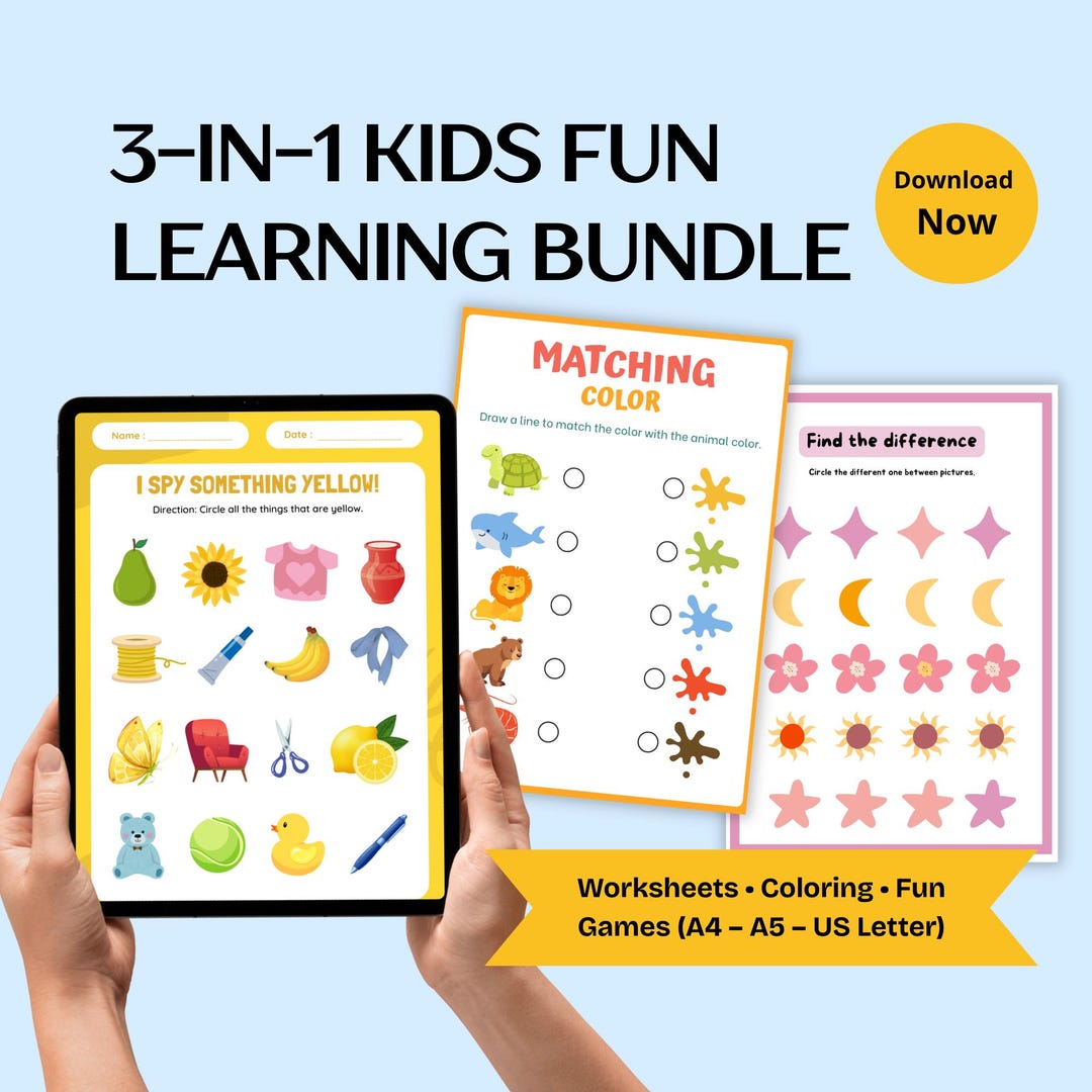 Kids Activity Bundle: Printable Games, Coloring, Worksheets (A4, A5, US ...
