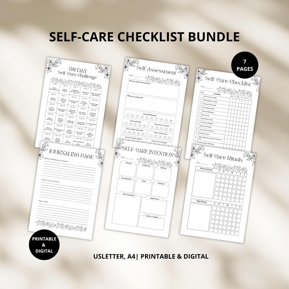 Self-care Checklist Bundle: Daily & Weekly Routine (PDF Printable) - Etsy