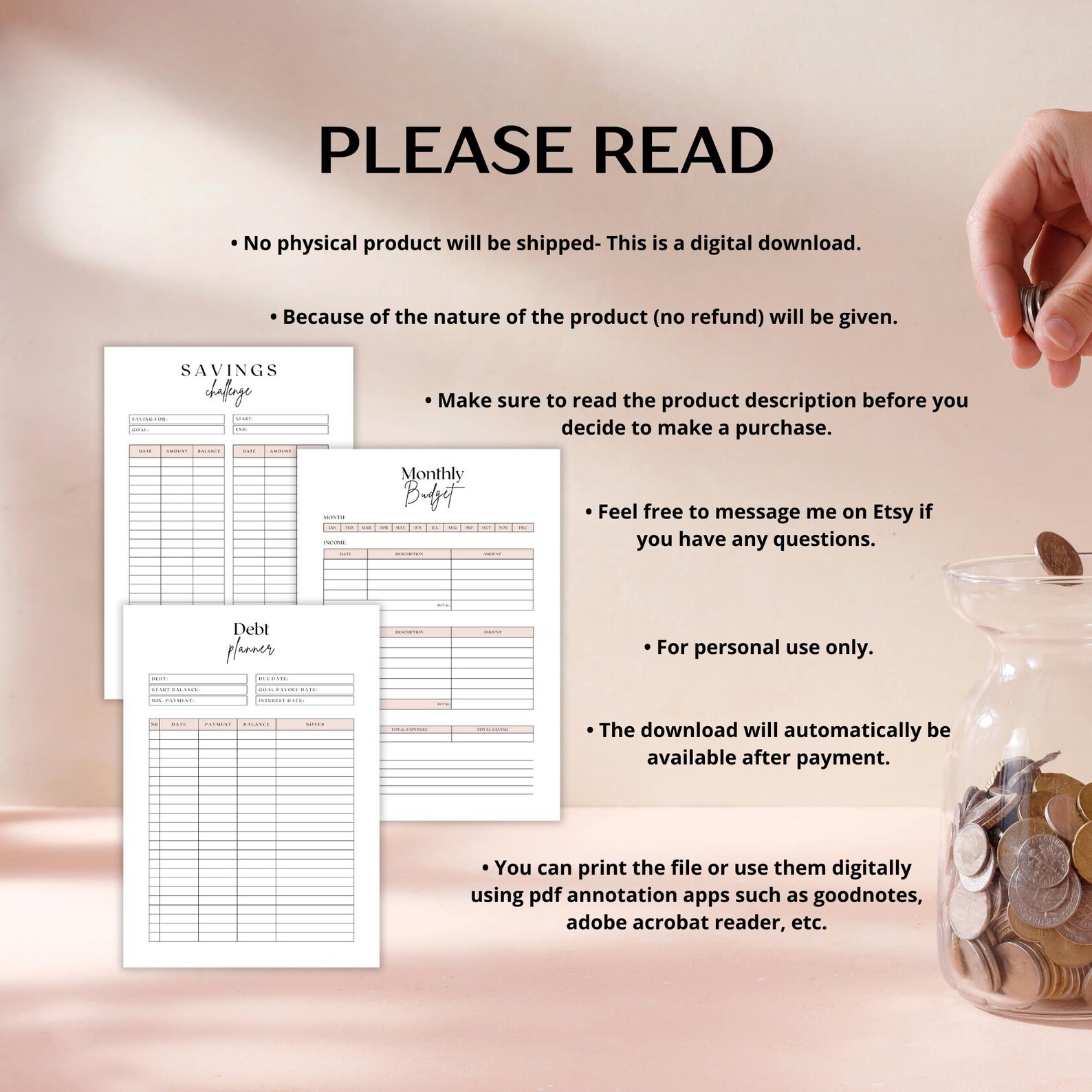 Printable Budget Planner: Monthly Expense & Savings Tracker (PDF) - Etsy