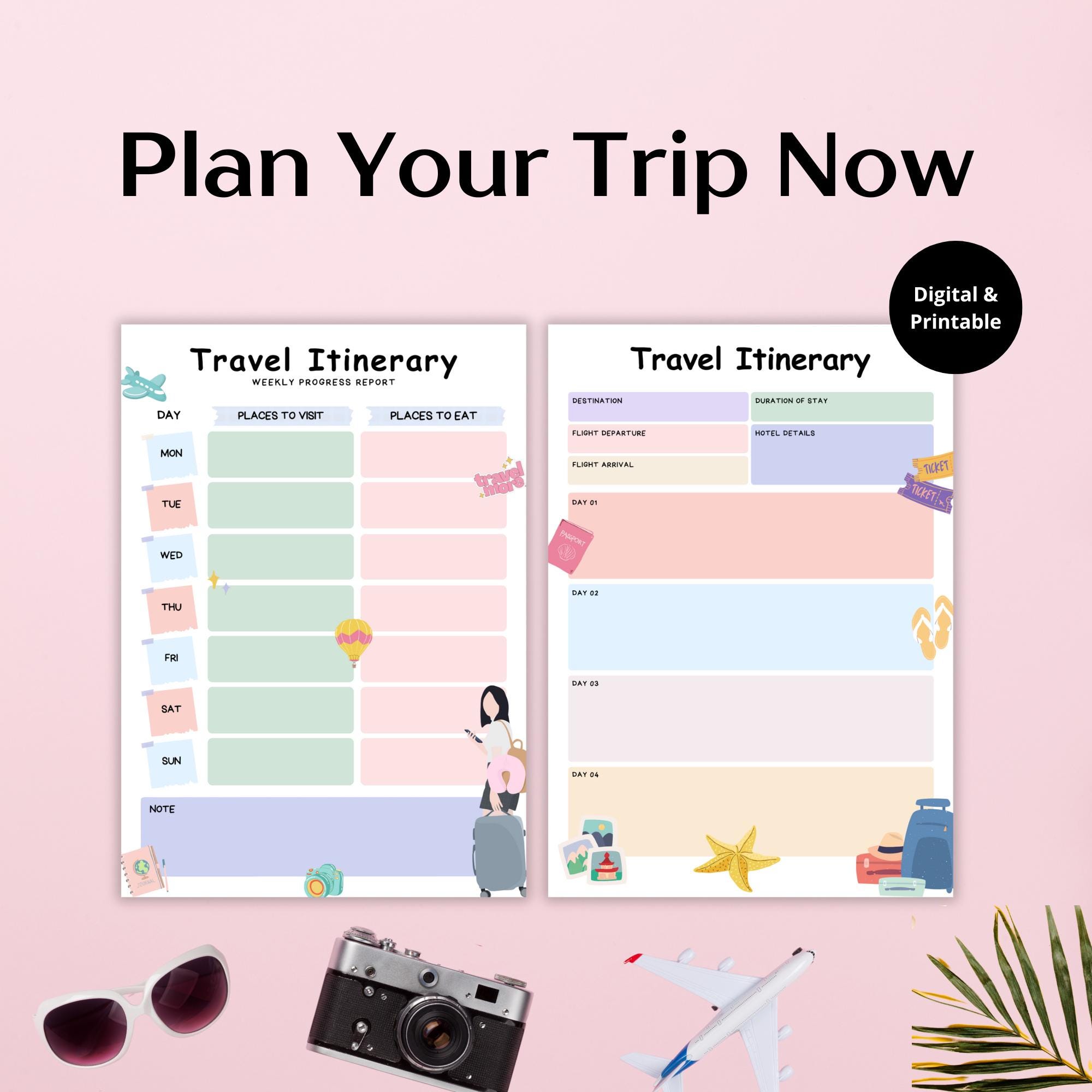 Printable Travel Itinerary Planner: Trip Budget, Packing List (PDF) - Etsy