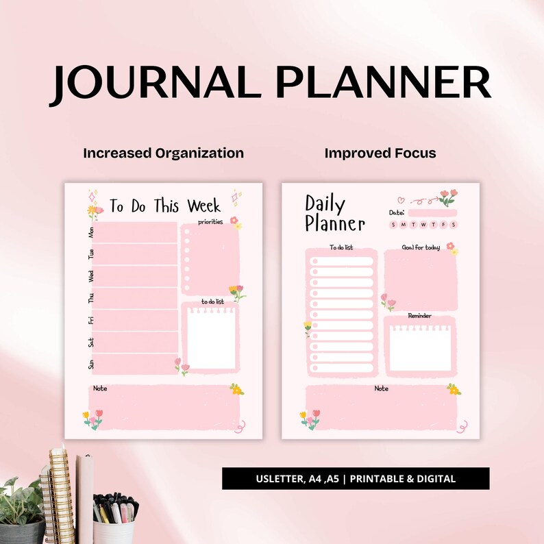 Blush Pink Journal Planner Bundle: Weekly, Monthly, Daily (digital ...