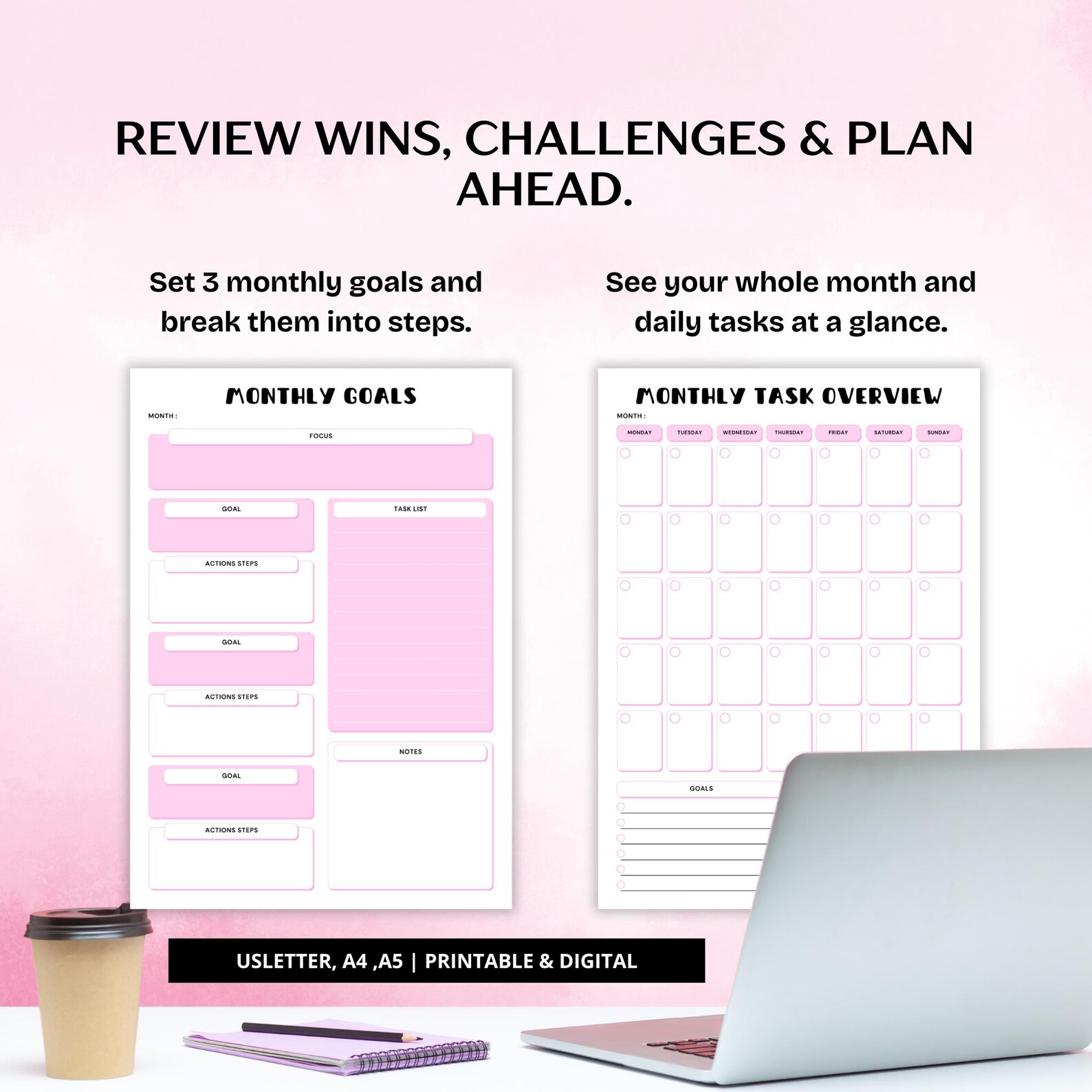 Printable Task Tracker Planner: Daily, Weekly, Monthly (PDF) - Etsy