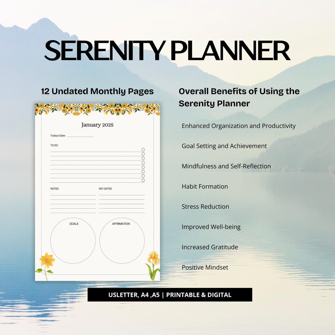 Serenity Planner Printable: Self-care, Goal Setting, Wellness (PDF) - Etsy