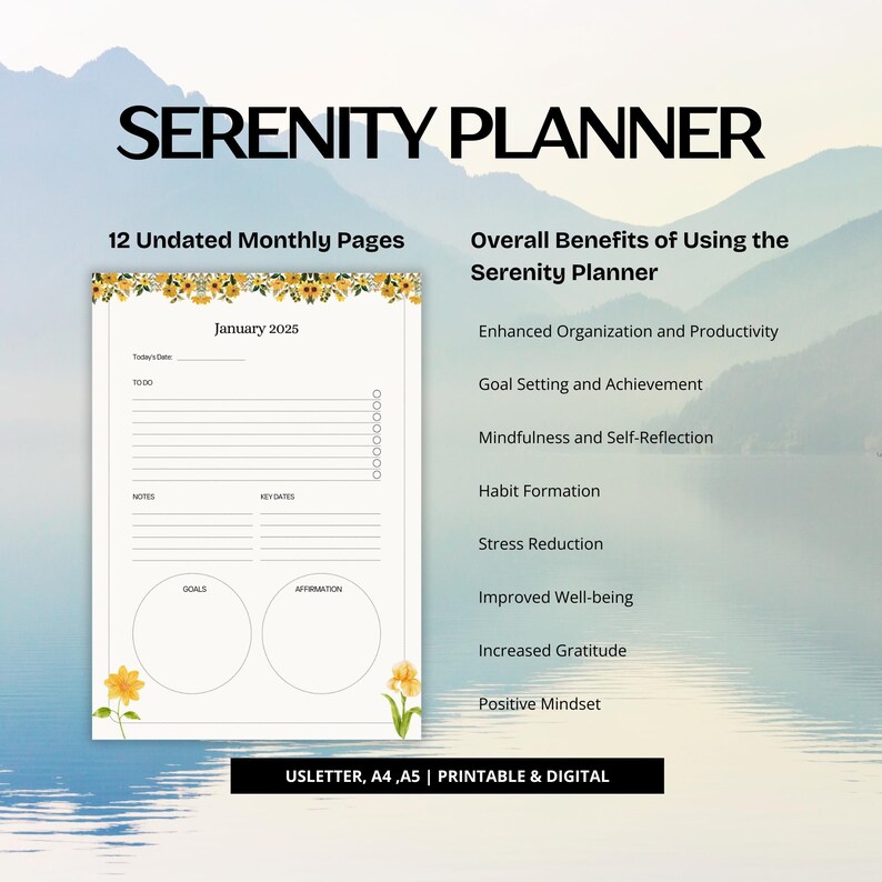 Serenity Planner Printable: Self-care, Goal Setting, Wellness (PDF) - Etsy