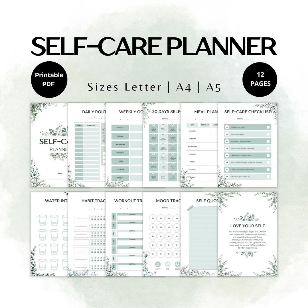 Green Leaves Self-care Planner: Wellness Journal (digital Download) - Etsy