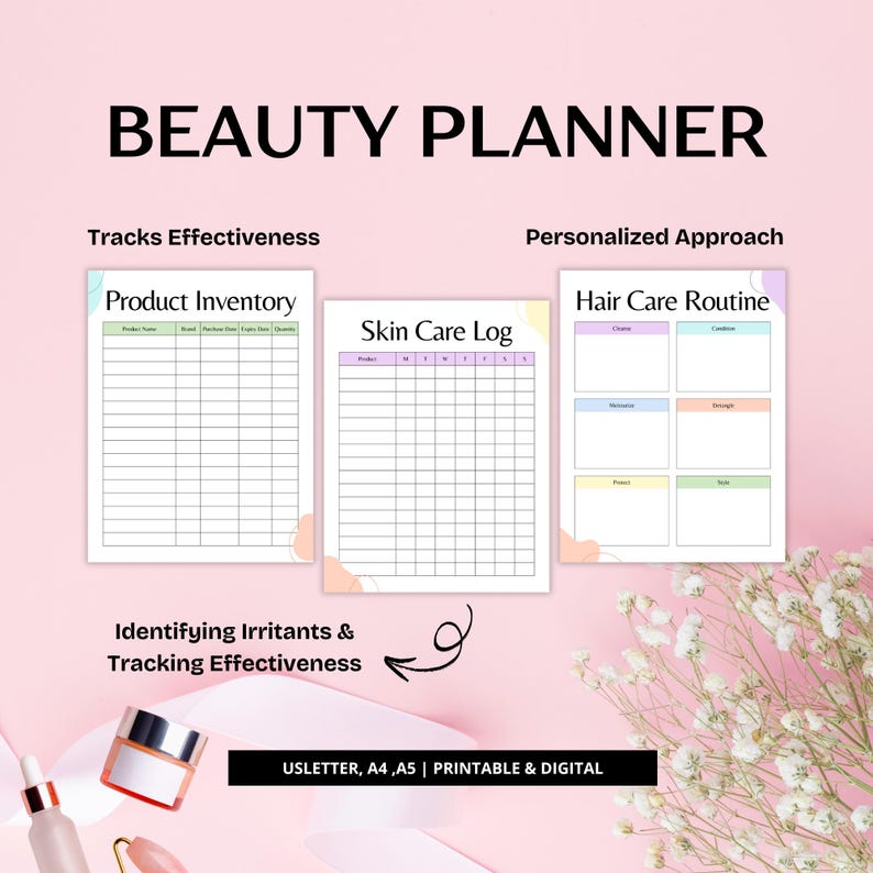 Printable Beauty Planner: Skincare & Haircare Routine Tracker (PDF) - Etsy