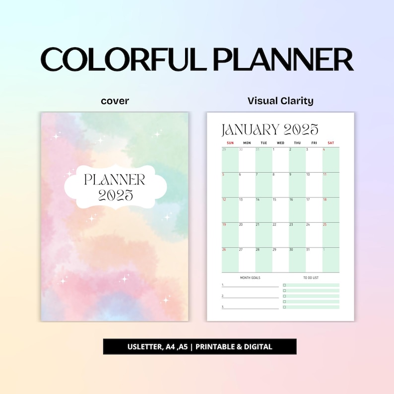 Colorful 2025 Printable Planner: Daily, Weekly, Monthly (digital ...