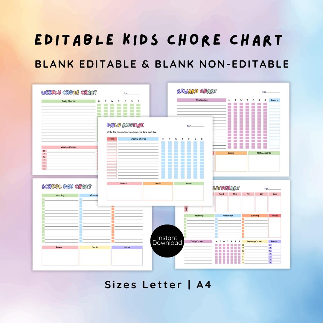 Kids Chore Chart Bundle: Editable Routine Tracker (PDF) - Etsy