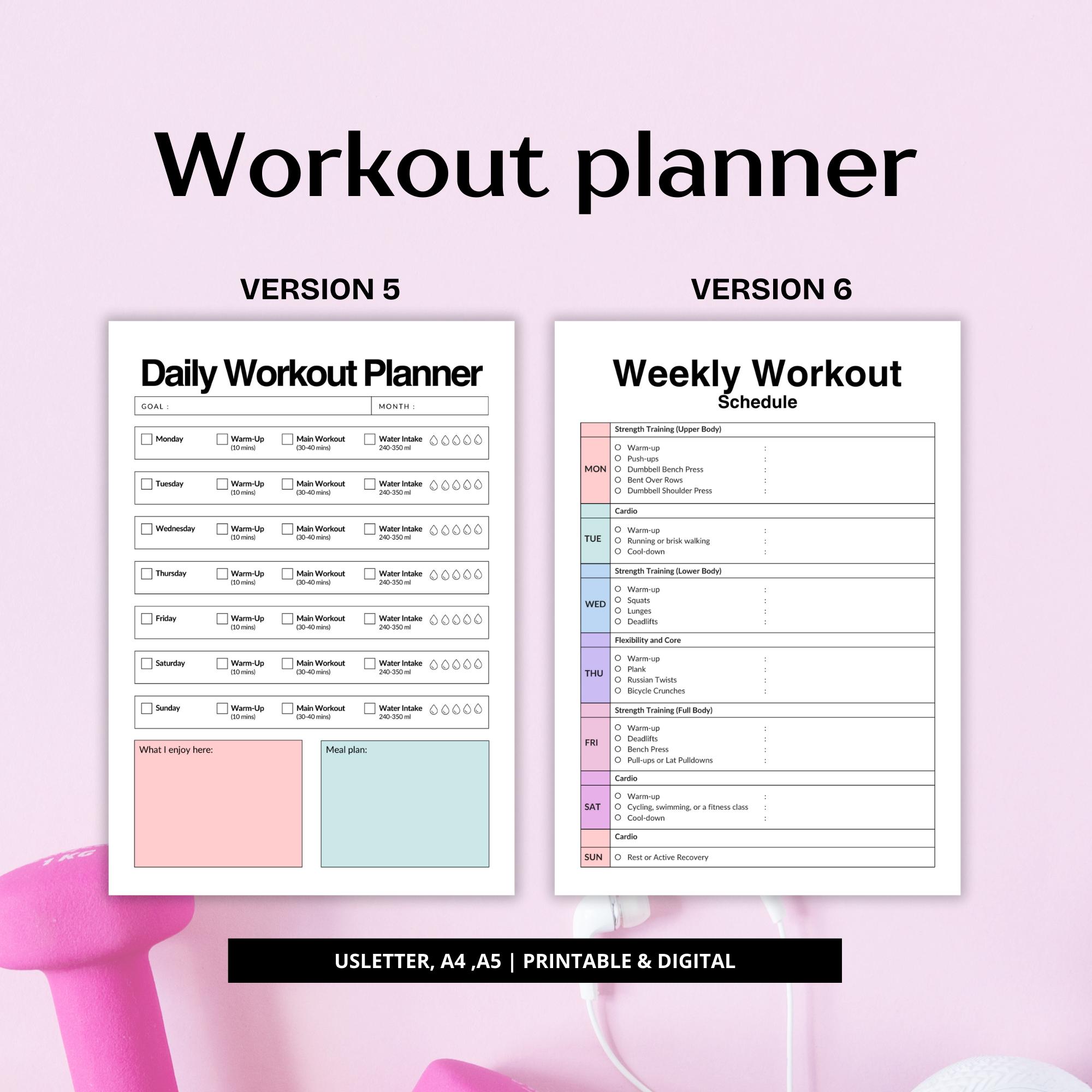 Printable Workout Planner: Daily Fitness Tracker (A4, A5, Letter) - Etsy