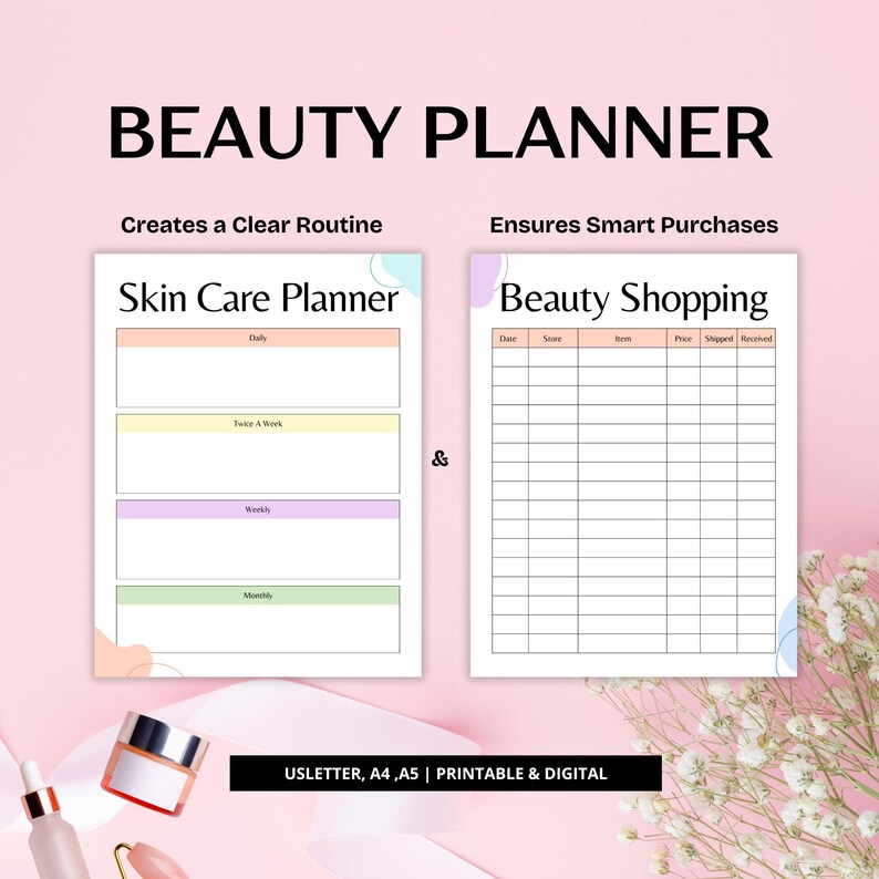 Printable Beauty Planner: Skincare & Haircare Routine Tracker (PDF) - Etsy