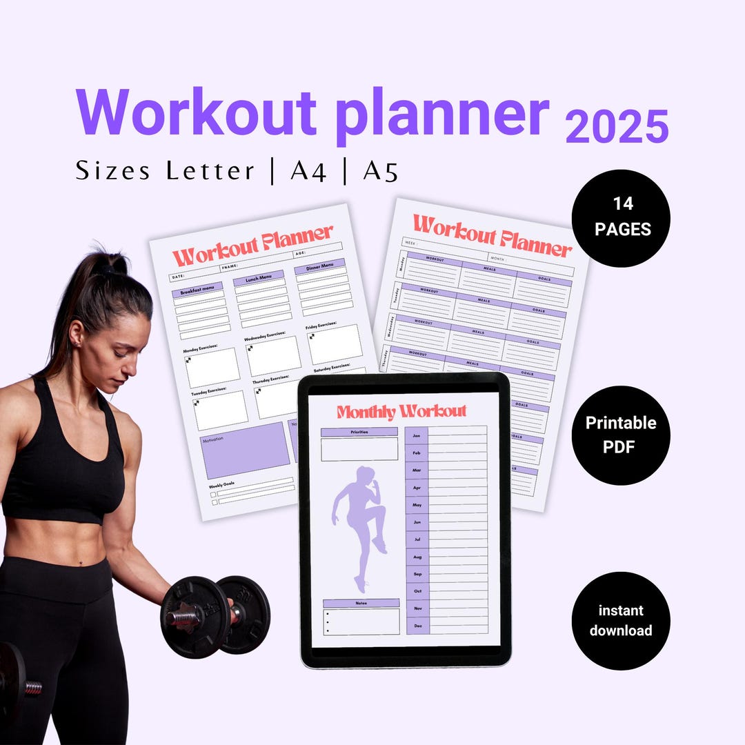 2025 Workout Planner Printable: Fitness, Meal & Goal Tracker (A4/A5/US ...