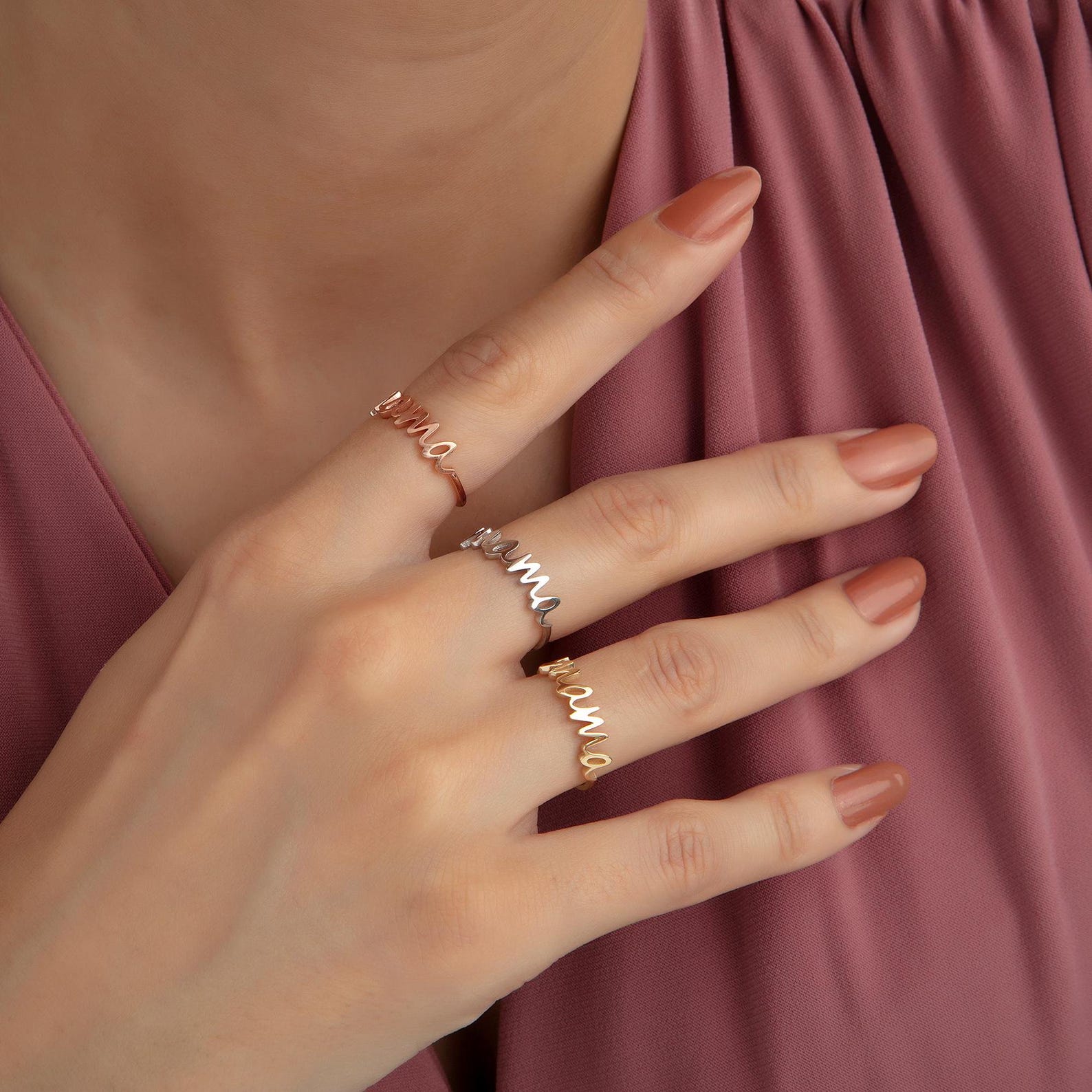 Mama Ring Yellow Gold - 10K 14K 18K Gold, Customizable Minimalist ...