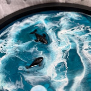 Ocean-inspired Epoxy Resin Coffee Table With 3D Sharks – 47cm Round ...