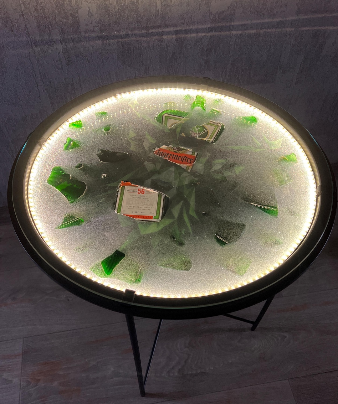 LED Epoxy Resin Side Table With Jägermeister Bottle – Unique Handmade ...
