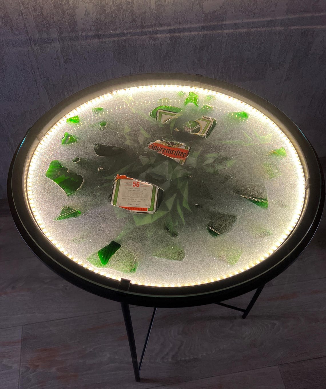LED Epoxy Resin Side Table With Jägermeister Bottle – Unique Handmade ...