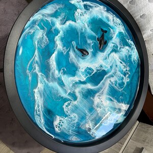 Ocean-inspired Epoxy Resin Coffee Table With 3D Sharks – 47cm Round ...