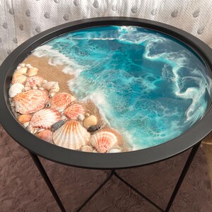 Handmade Ocean Beach Epoxy Resin Coastal Coffee Table With Real Shells ...