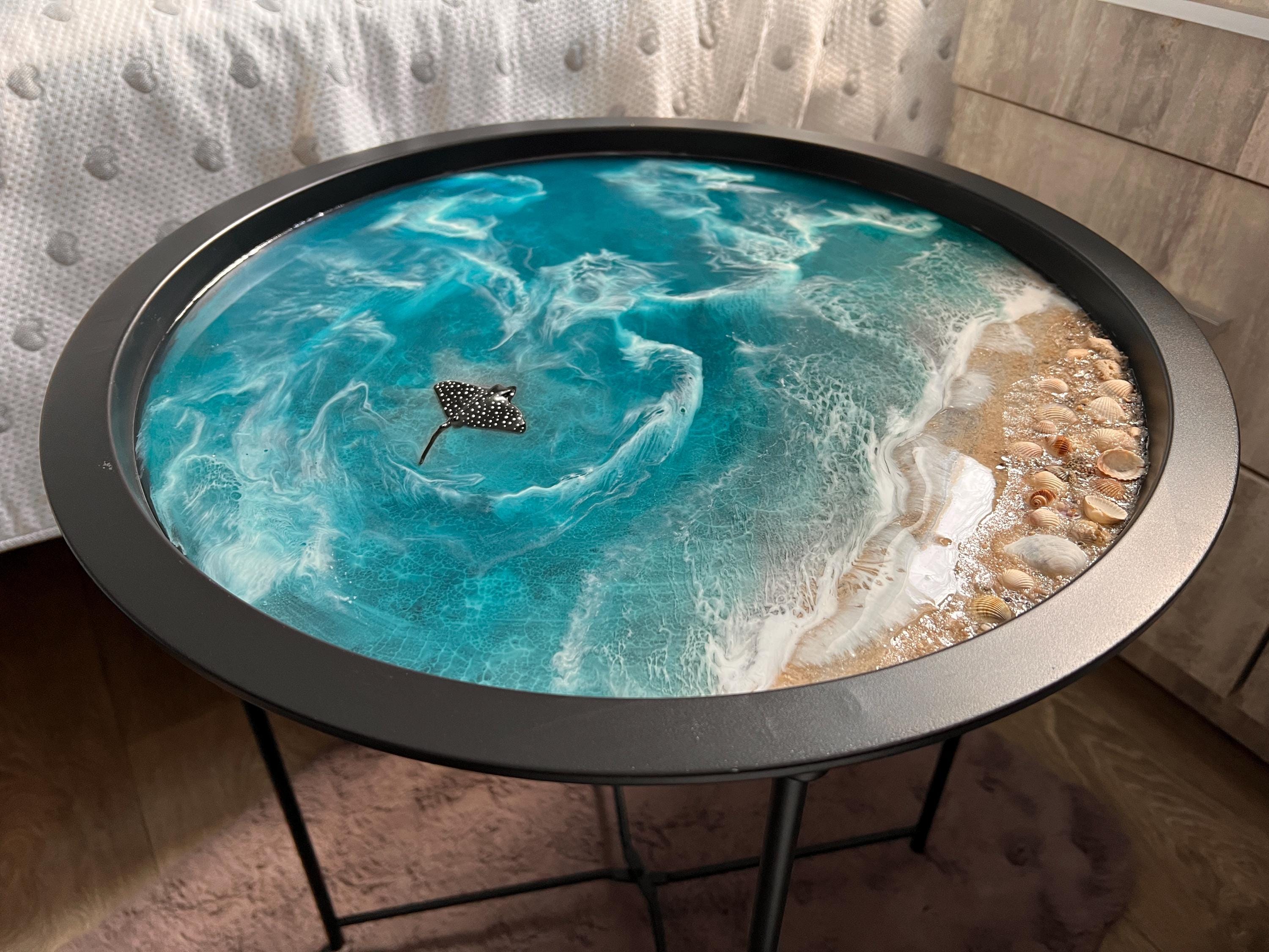 Luxury Modern Black Epoxy Resin Side Ocean Wave Coffee Table With Real ...