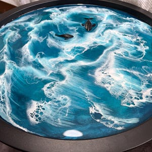 Ocean-inspired Epoxy Resin Coffee Table With 3D Sharks – 47cm Round ...
