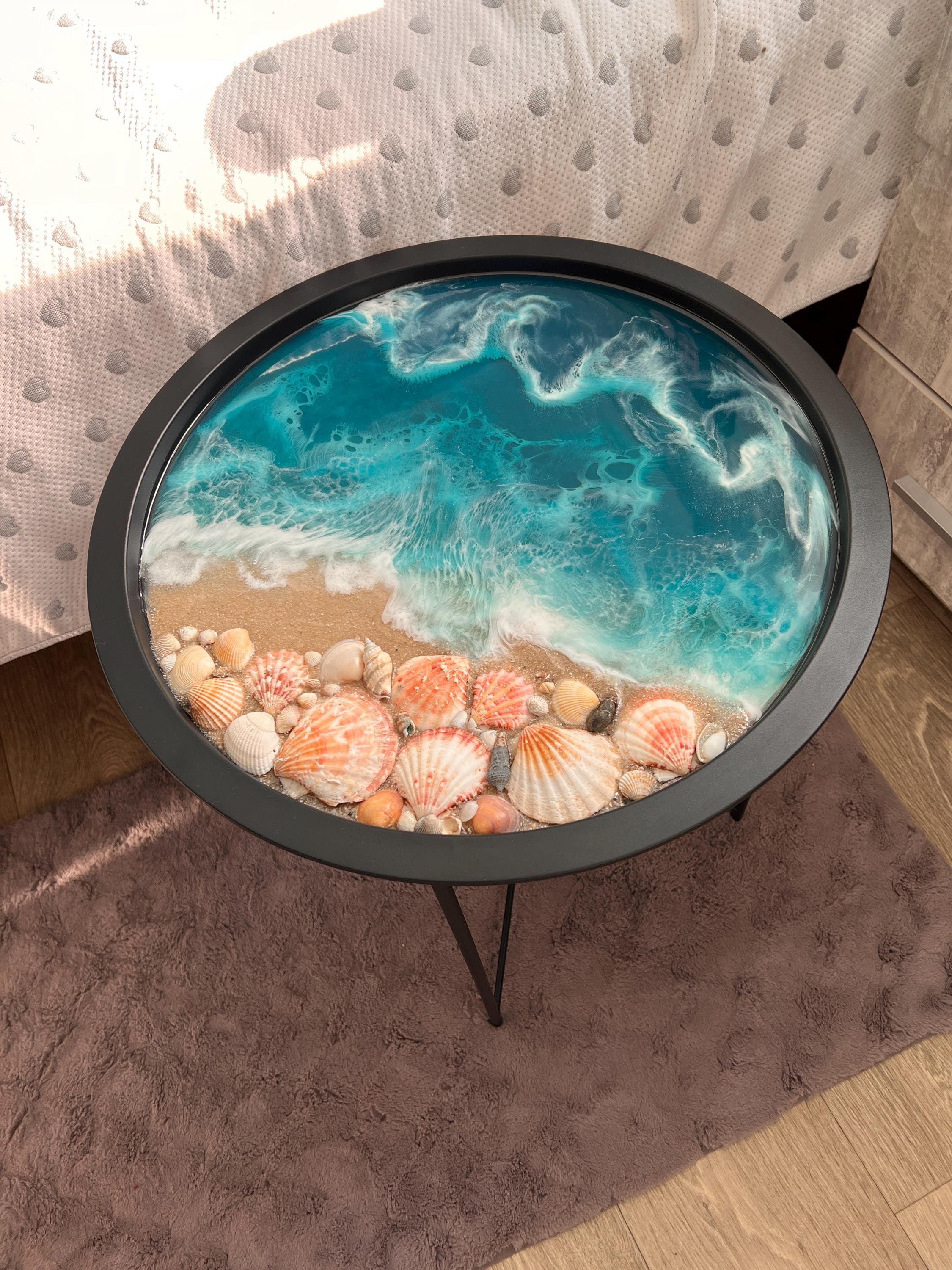 Handmade Ocean Beach Epoxy Resin Coastal Coffee Table With Real Shells ...