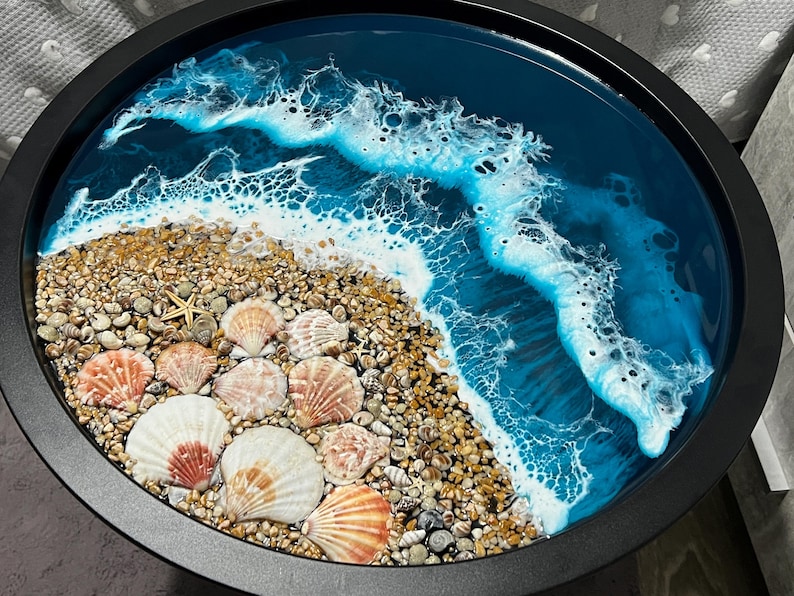 Resin Ocean Side Table With Real Shells – Round Beach Decor Table - Etsy