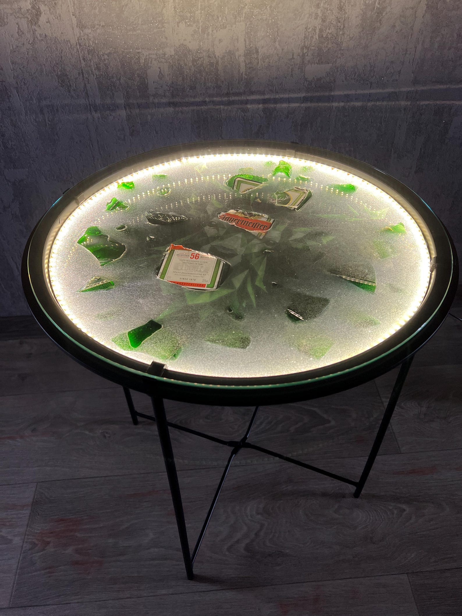 LED Epoxy Resin Side Table With Jägermeister Bottle – Unique Handmade ...
