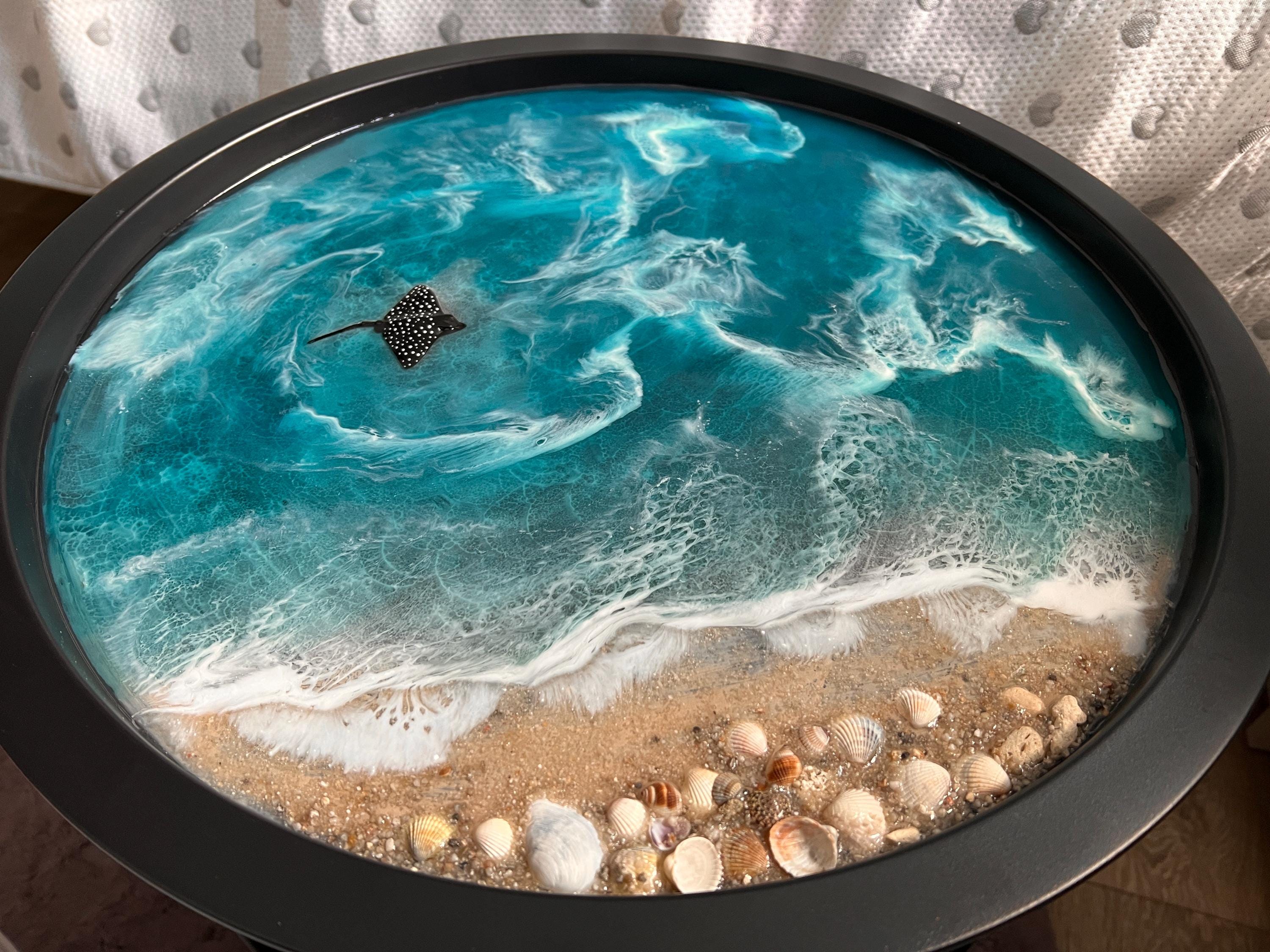 Luxury Modern Black Epoxy Resin Side Ocean Wave Coffee Table With Real ...