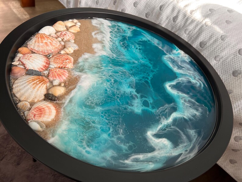 Handmade Ocean Beach Epoxy Resin Coastal Coffee Table With Real Shells ...