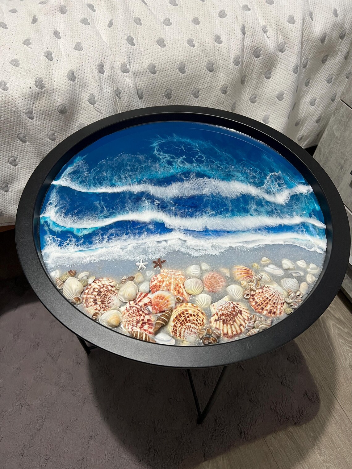 Handmade Ocean Beach Epoxy Resin Coastal Coffee Table With Real Shells ...