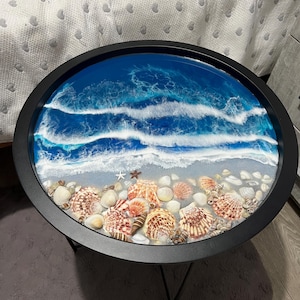 Handmade Ocean Beach Epoxy Resin Coastal Coffee Table With Real Shells ...