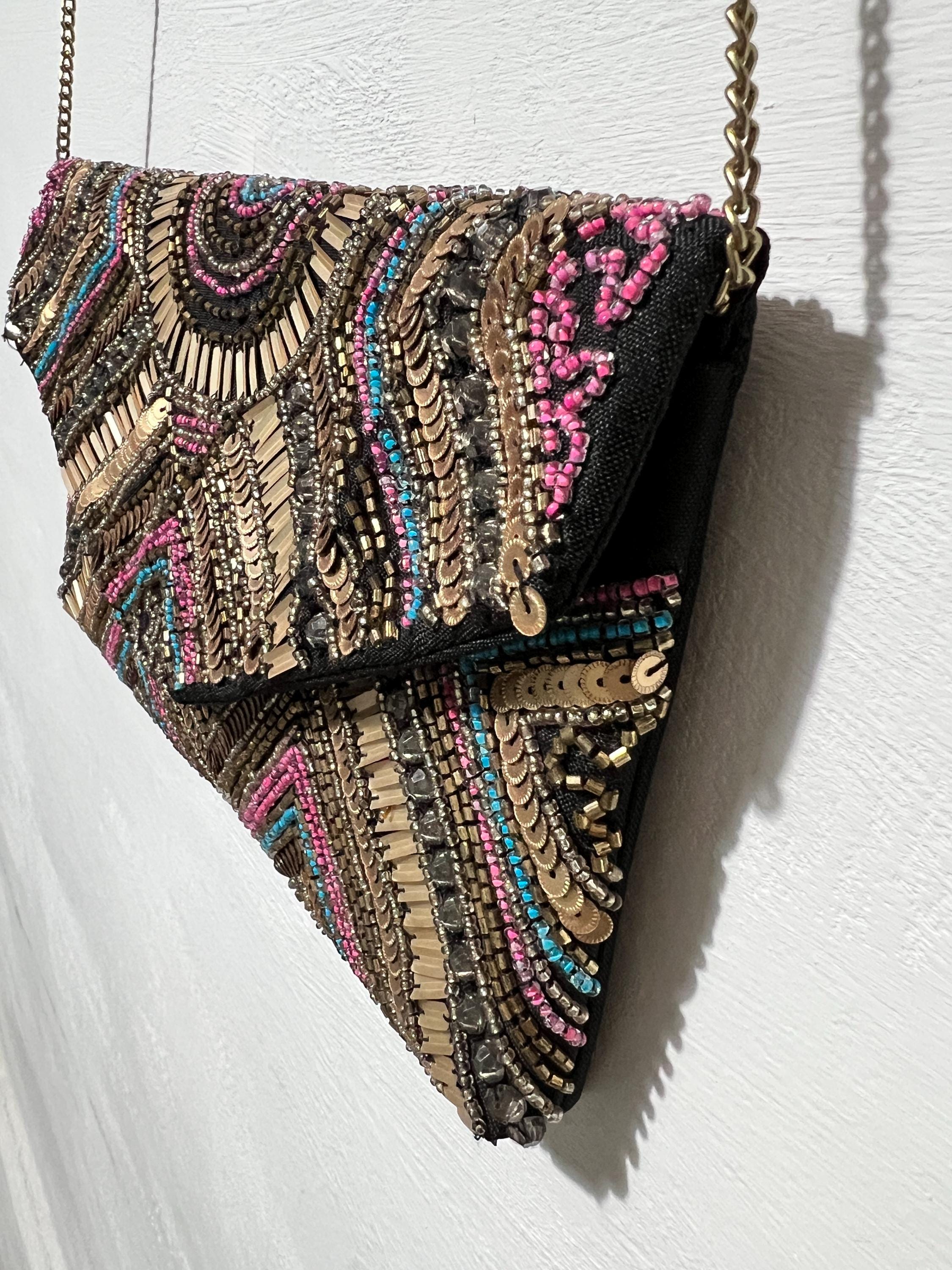Sfera Femme Collection Colorful Beaded Box Purse Clutch W/metal Chain ...