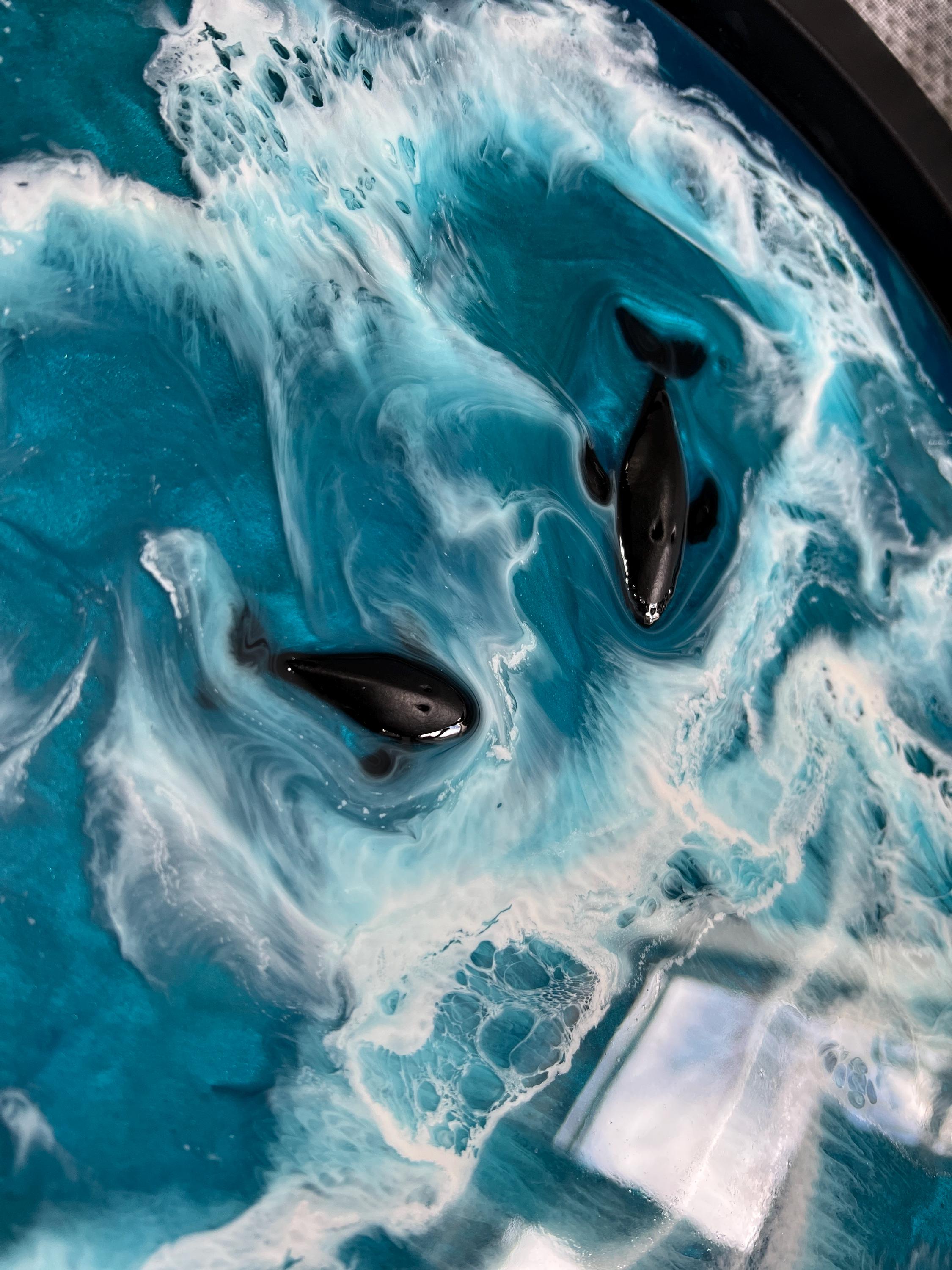 Ocean-inspired Epoxy Resin Coffee Table With 3D Sharks – 47cm Round ...