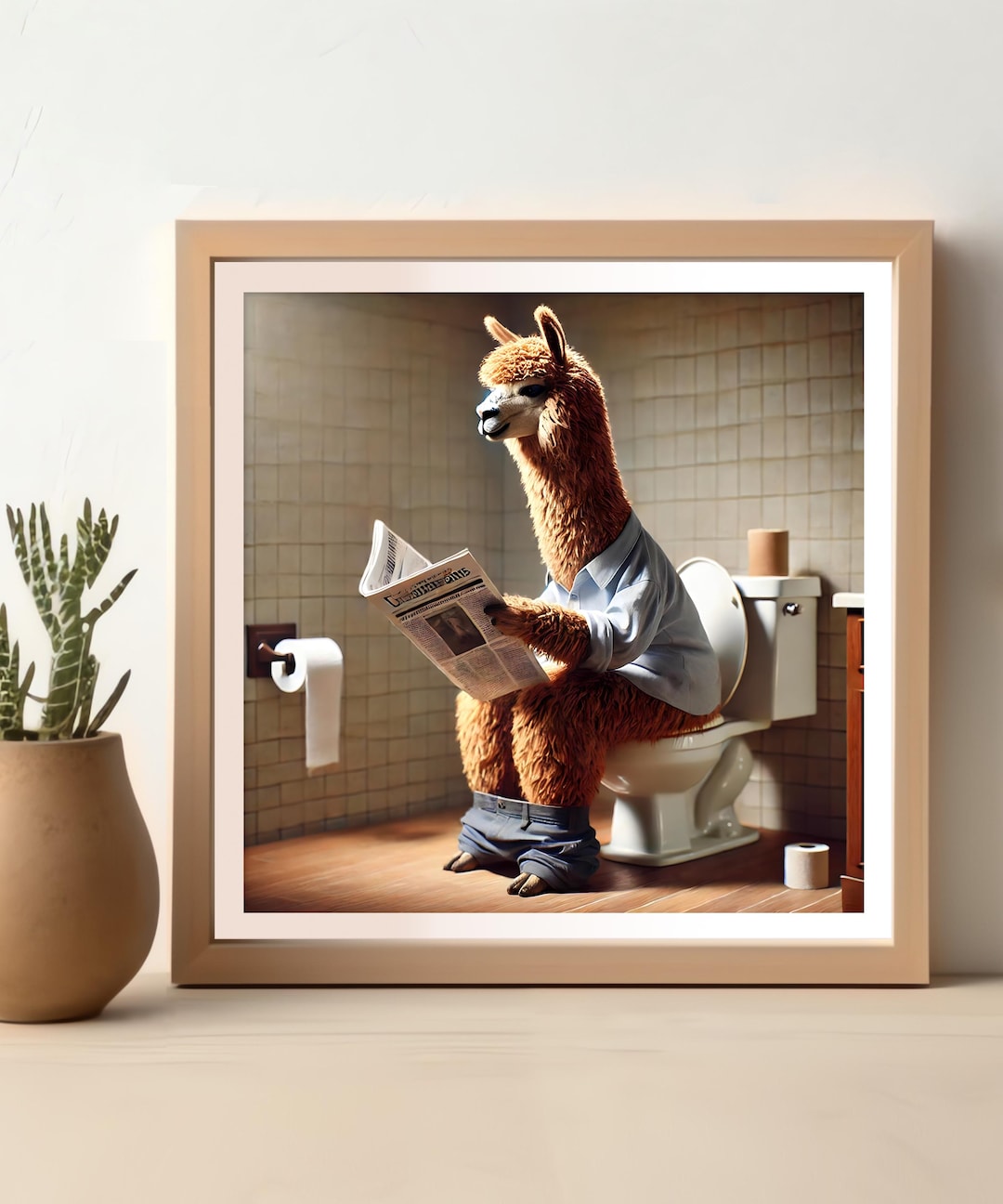 Alpaca Reading Newspaper in Toilet, Funny Alpaca Bathroom Poster, Wall ...