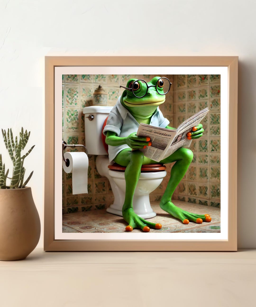Buy Frog Reading Newspaper in Toilet, Funny Frog Bathroom Poster, Wall ...