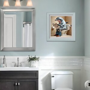 Dolphin Reading Newspaper in Toilet, Funny Dolphin Bathroom Poster ...