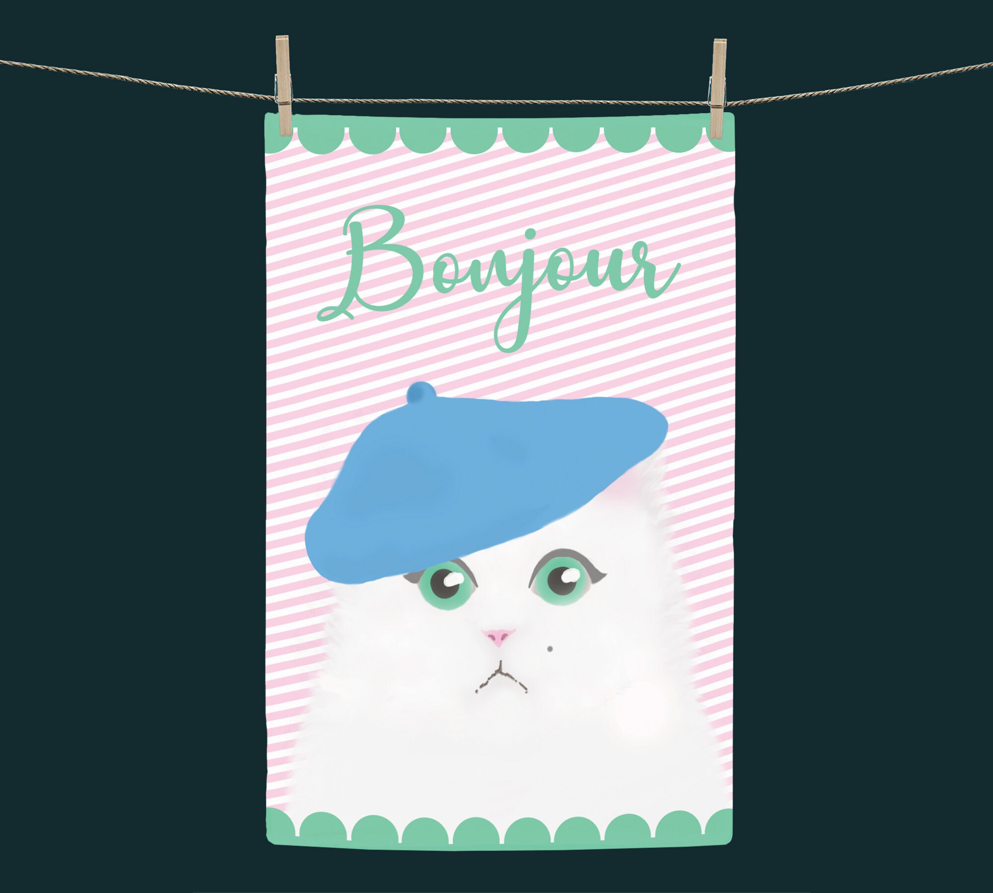 Bonjour Print Cushion With French Cat La Kitty Francaise - Etsy UK
