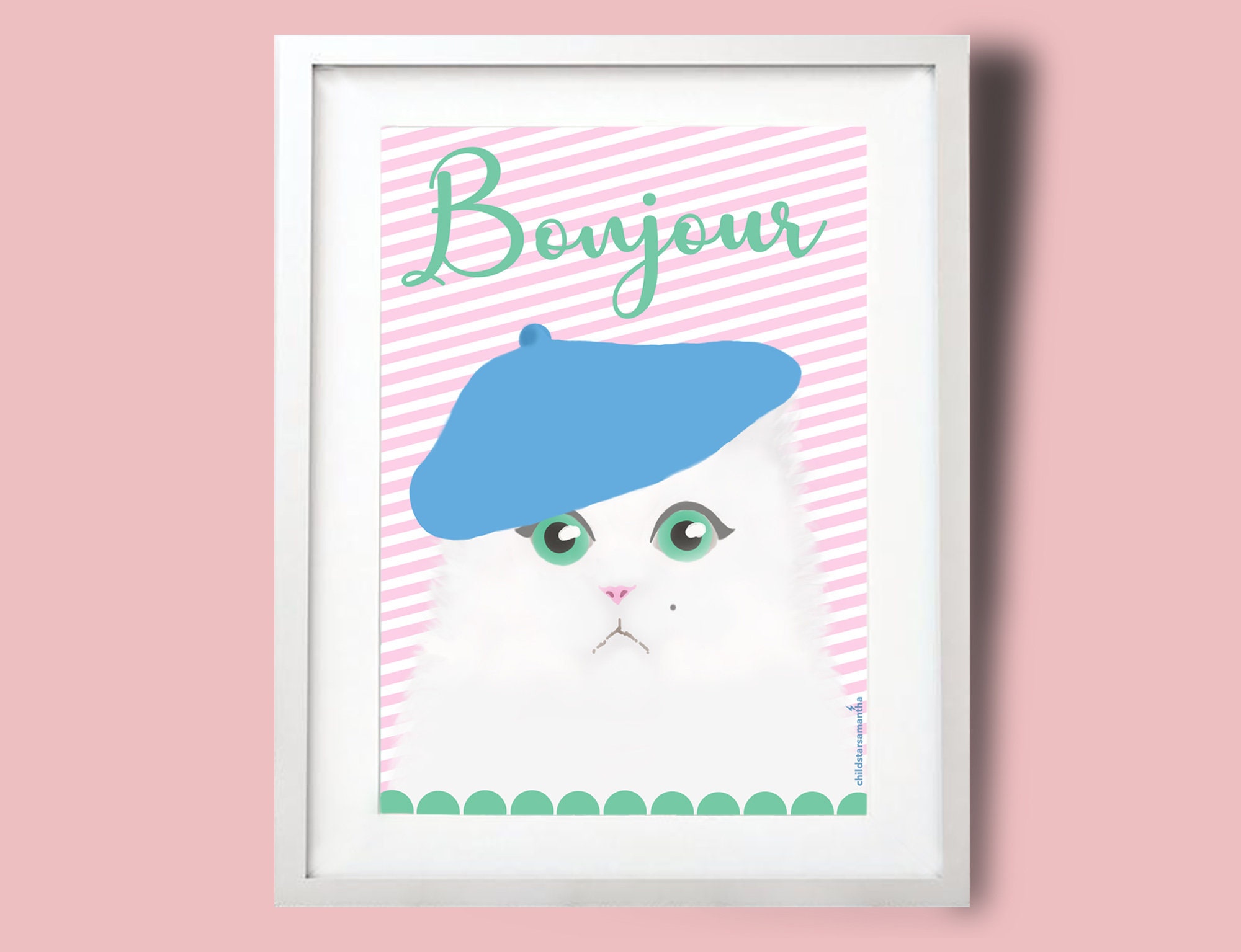 Bonjour Print Cushion With French Cat La Kitty Francaise - Etsy UK