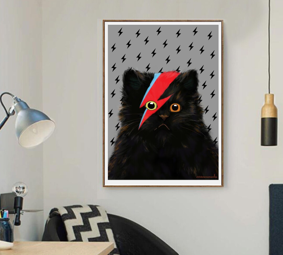 Graue Katze mit Meowie Katze Kunstdruck, Wohnzimmer Kunstdrucke ...