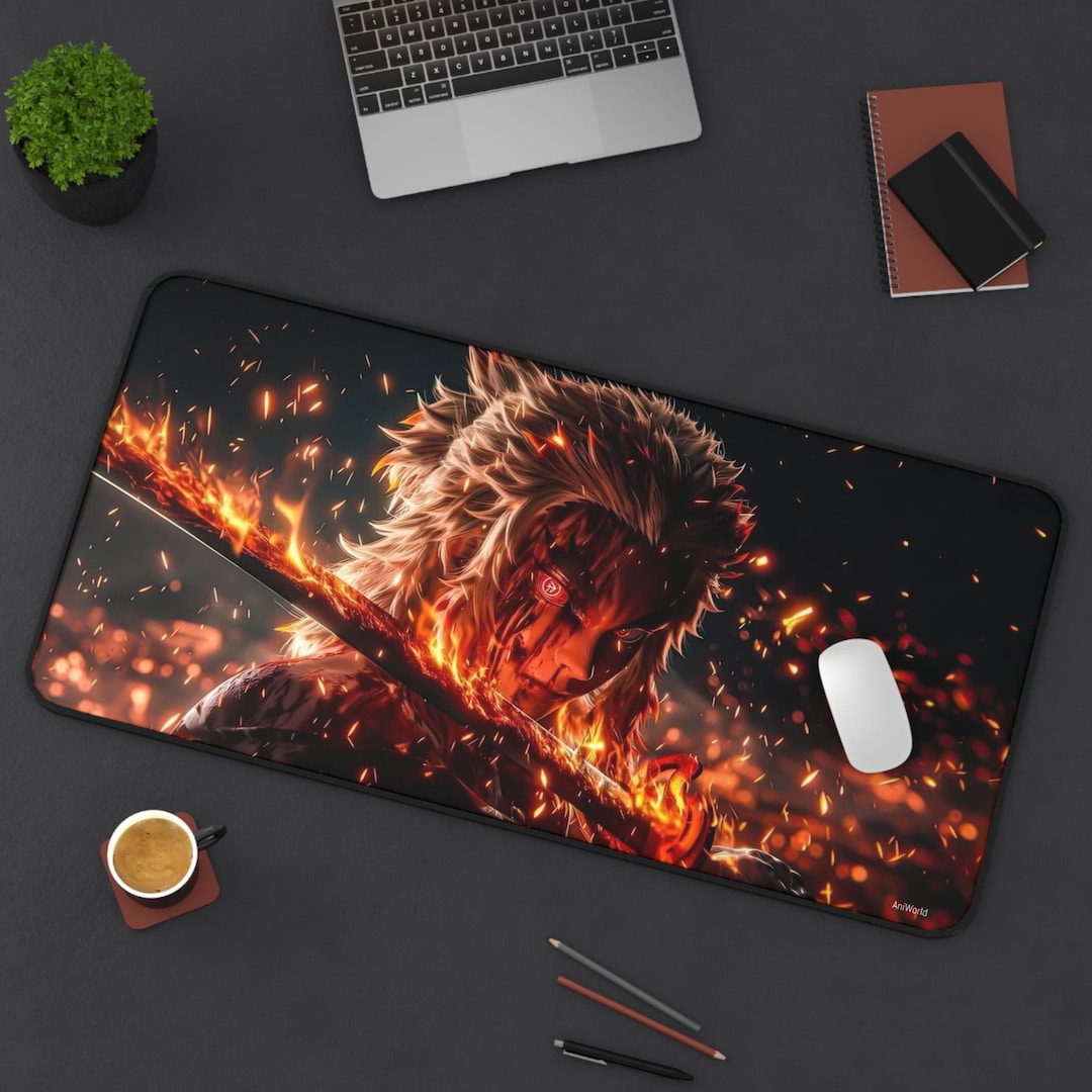 Demon Slayer Kyojuro Rengoku Desk Mat Anime Gaming Accessories, Non ...